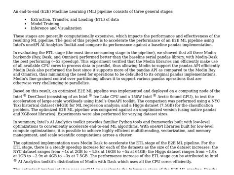 Conclusions Accelerating End To End Machine Learning Using The Intel