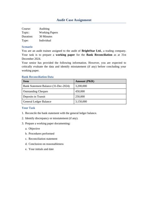 Audit Working Paper Case Assignment 1 Pdf