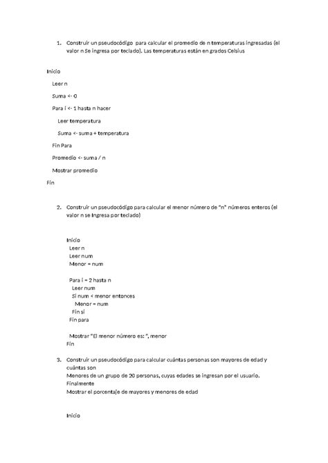 Algoritmos Tarea Semanal Pseudocódigos para Cálculos Matemáticos Studocu