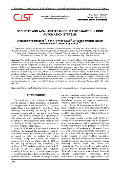Pdf Security And Availability Models For Smart Building Automation Systems