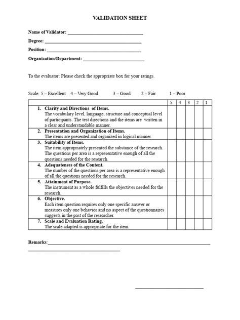 Validation Sheet Pdf
