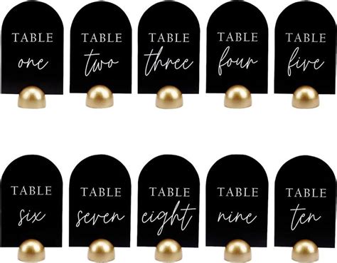 Hanna Roberts Modern Cursive Table Number Black Card Stock Half Circle Signs With Round Stand