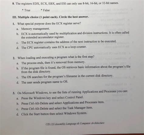 Solved The Registers EDX ECX EBX And ESI Can Only Use Chegg Com