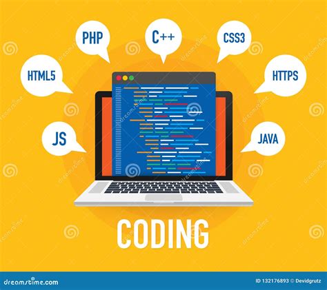 Programming Web Development Concept Code On The Screen Laptop Vector