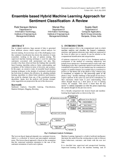 Pdf Ensemble Based Hybrid Machine Learning Approach For Sentiment Classification A Review