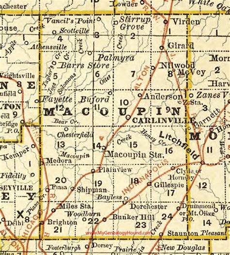 Macoupin County Illinois 1881 Map Carlinville