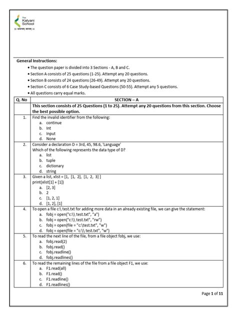 Cs Xii 2021 22 Term I Qp Set A Pdf Control Flow Pointer Computer Programming