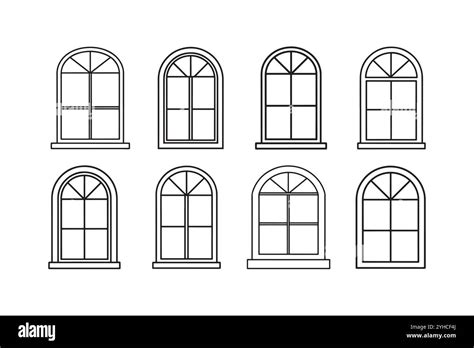 Semicircular Window Icons Glass Window Icon Door Icons Line Icon Black Arched Window Vector