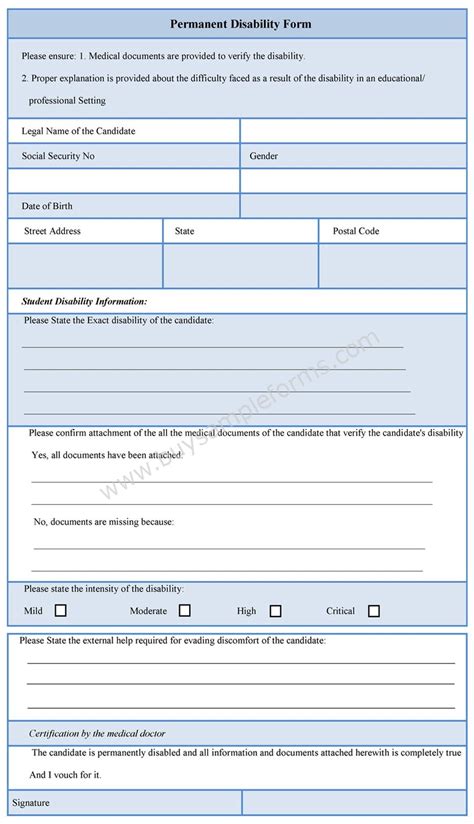Permanent Disability Form Disability Form Template Sample Forms