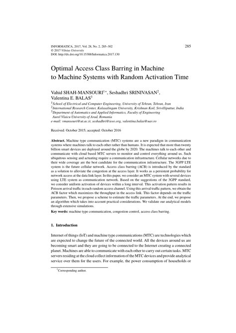 Pdf Optimal Access Class Barring In Machine To Machine Systems With Random Activation Time