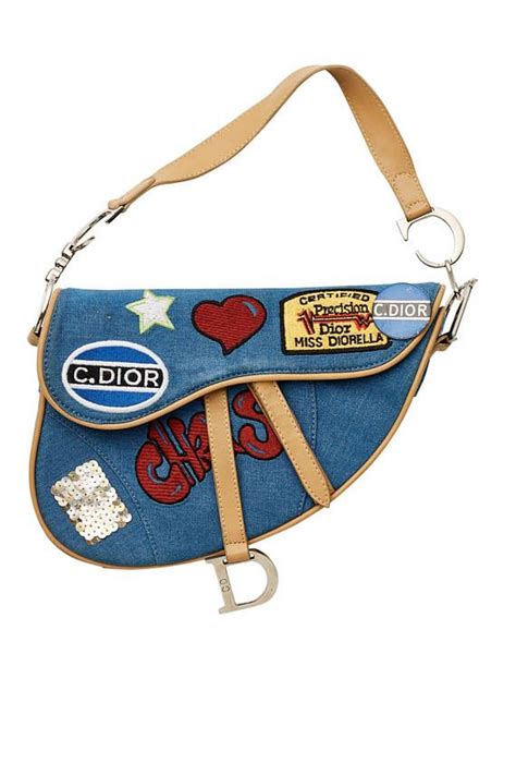 Iconic Vintage Christian Dior Lady Diorella Denim And Leather Embroidered Logo Saddlebag Dior