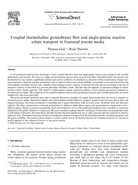 Pdf Coupled Thermohaline Groundwater Flow And Single Species Reactive Solute Transport In