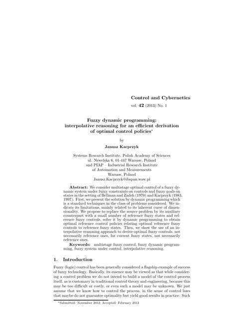 pdf control and cybernetics fuzzy dynamic programming interpolative reasoning for an