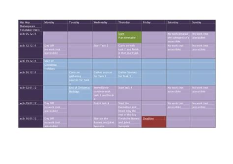 Assignment Timetable