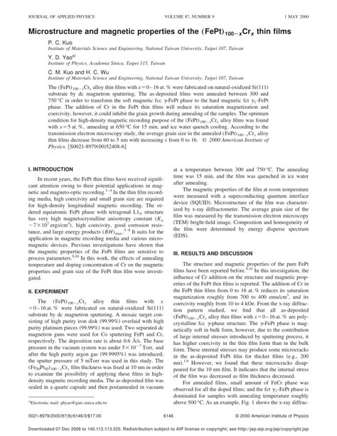 Pdf Effect Of Ag Addition On The Microstructure And Magnetic Properties Of Fept Thin Films