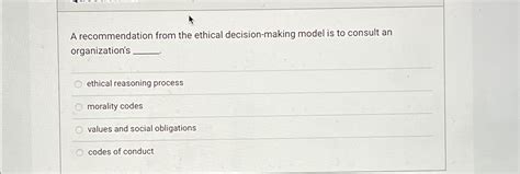 Solved A Recommendation From The Ethical Decision Making Chegg