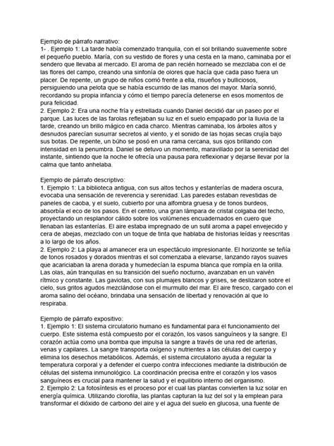 Ejemplos De Diferentes Tipos De Párrafo Pdf Fotosíntesis Sistema Circulatorio