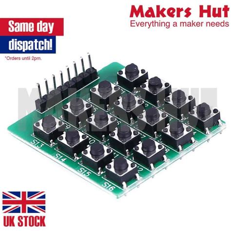 4×4 Matrix 16 Keypad Keyboard Module 16 Button Mcu Tact Tactile Switch Arduino Makers Hut