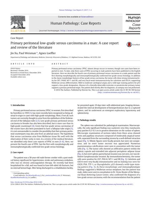 Pdf Primary Peritoneal Low Grade Serous Carcinoma In A Man A Case