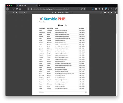 exportar tabla html a pdf kumbiaphp framework php en español