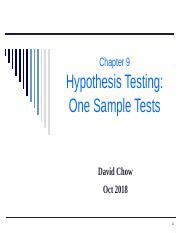 Chapter Hypothesis Testing Pptx Chapter Hypothesis Testing One Sample Tests David Chow Oct