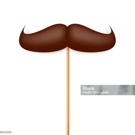 나무 막대기에 현실적인 가짜 콧수염 카니발이나 휴가를위한 빈티지 종이 콧수염 갈색 얼굴 머리카락 힙스터 수염 벡터 일러스트 레이 션 가지 식물 부위에 대한 스톡 벡터 아트