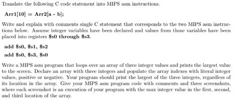 Solved Translate The Following C Code Statement Into Mips