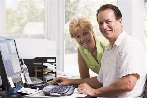 Man In Home Office Using Computer And Smiling Stock Image Image Of Asian Horizontal 5538271