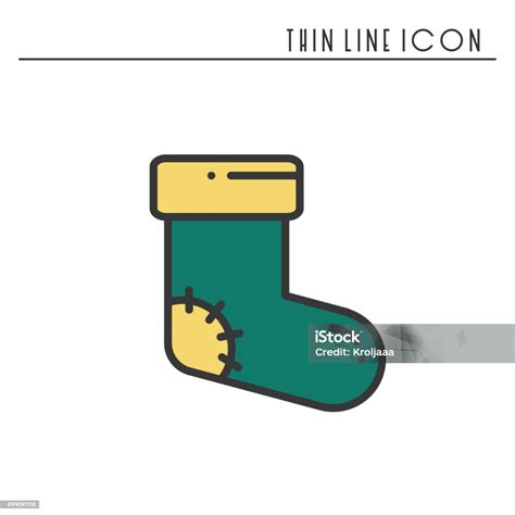 크리스마스 양말 얇은 라인 아이콘 새 해 축 하 개요 그림 장식 크리스마스 겨울 요소입니다 벡터 간단한 평면 선형 디자인입니다 기호 그림입니다 실루엣 기호입니다 양말입니다