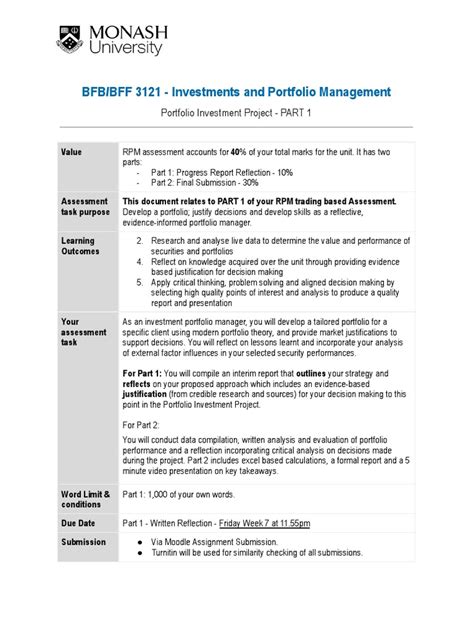bfb bff 3121 portfolio investment project assessment
