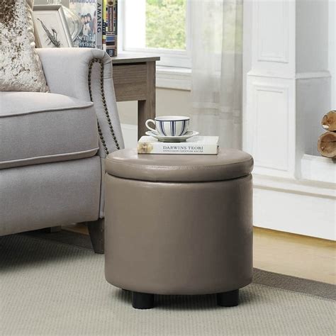 Designs4comfort Round Accent Storage Ottoman With Reversible Tray Lid