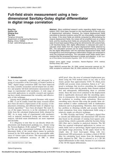 Pdf Full ﬁeld Strain Measurement Using A Two Dimensional ¬eld