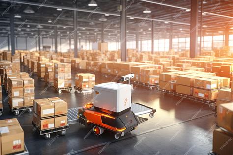 Autonomous Robot Sorting Packages In A Warehouse Premium Ai Generated