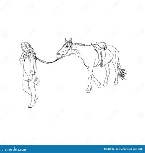 Isolated Illustration Of A Girl With A Horse Horse Riding Horse Farm
