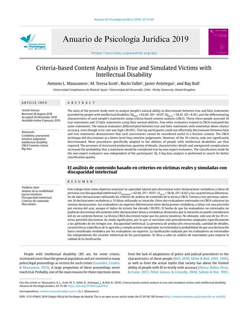 Pdf Criteria Based Content Analysis In True And Simulated Victims With Intellectual Disability