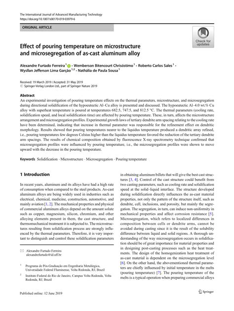 Pdf Effect Of Pouring Temperature On Microstructure And Microsegregation Of As Cast Aluminum Alloy