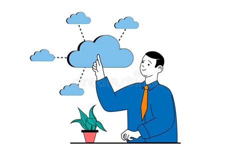Cloud Computing Concept With People Scene In Flat Web Design Vector Illustration Stock Vector