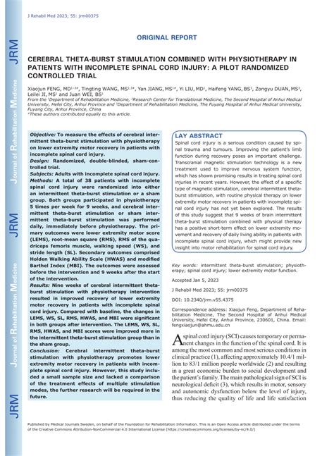 Pdf Cerebral Theta Burst Stimulation Combined With Physiotherapy In Patients With Incomplete