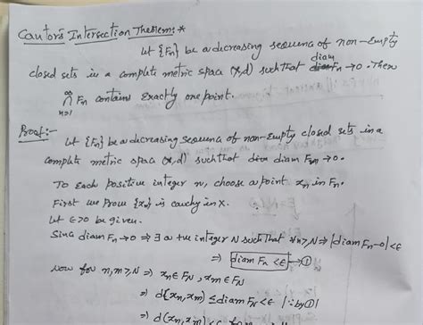 Cantors Intersection Theorem Cantor Intersection Theorem Sequence Diameter Cauchy
