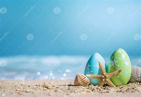 Easter Eggs And Starfish On Sandy Beach Stock Illustration Illustration
