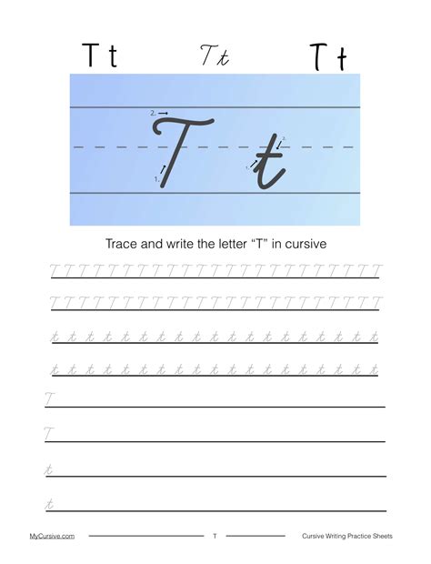 How To Write Cursive T Worksheet Tutorial