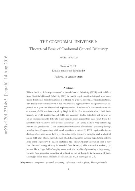 Pdf The Conformal Universe I Physical And Mathematical Basis Of Conformal General Relativity