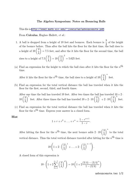 Bouncing Ball Algebra Pdf Mathematics Mathematical Analysis