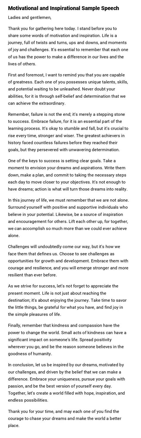 Motivational And Inspirational Sample Speech Motivational And Inspirational Sample Speech