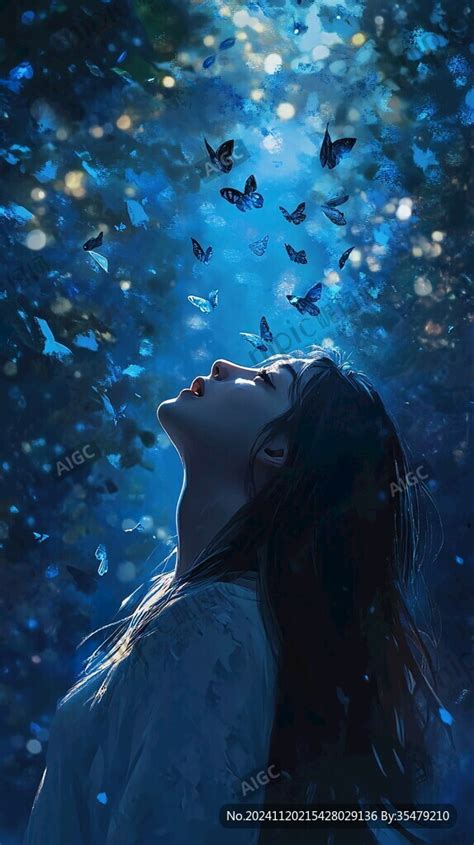 Ai创作图蝶梦 班蝴蝶梦幻光影 梦幻唯美蓝色系少女 插画女孩与蝶 蝴蝶梦幻境界 蝴蝶梦境 唯美意境少女插画 唯美女孩壁纸 蝴蝶之梦 浪漫蝴蝶流星 蓝色调意境梦境梦幻 意境人物插画 插画梦幻女孩