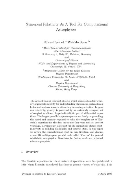 Pdf Numerical Relativity As A Tool For Computational Astrophysics
