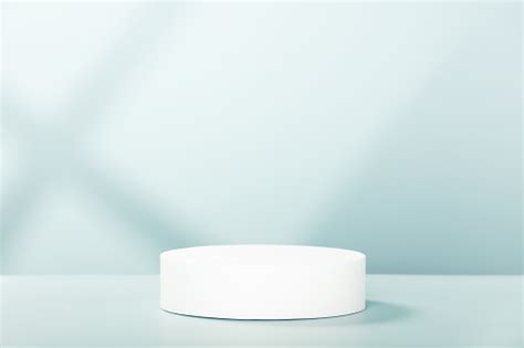 파란색 배경에 기하학적 그림자가있는 추상적 인 빈 흰색 연단 제품 프리젠 테이션을위한 모의 스탠드 3d 렌더링 최소 개념 공연에 대한 스톡 사진 및 기타 이미지 Istock