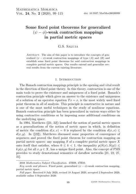 Pdf Some Fixed Point Theorems For Generalized Psi Phi Weak