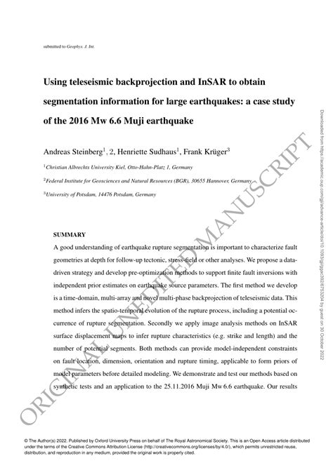 pdf using teleseismic backprojection and insar to obtain segmentation