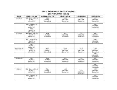 Class Routine Rohtas Mahila College
